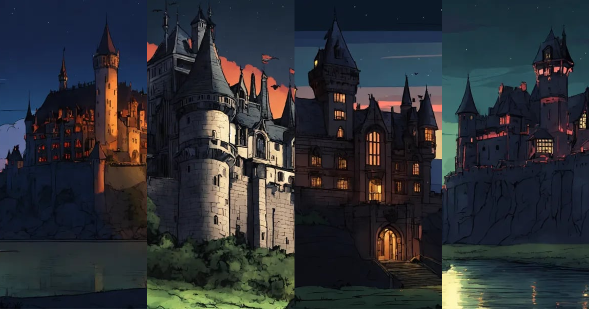 Lexica - Goth big Castle at night . comic