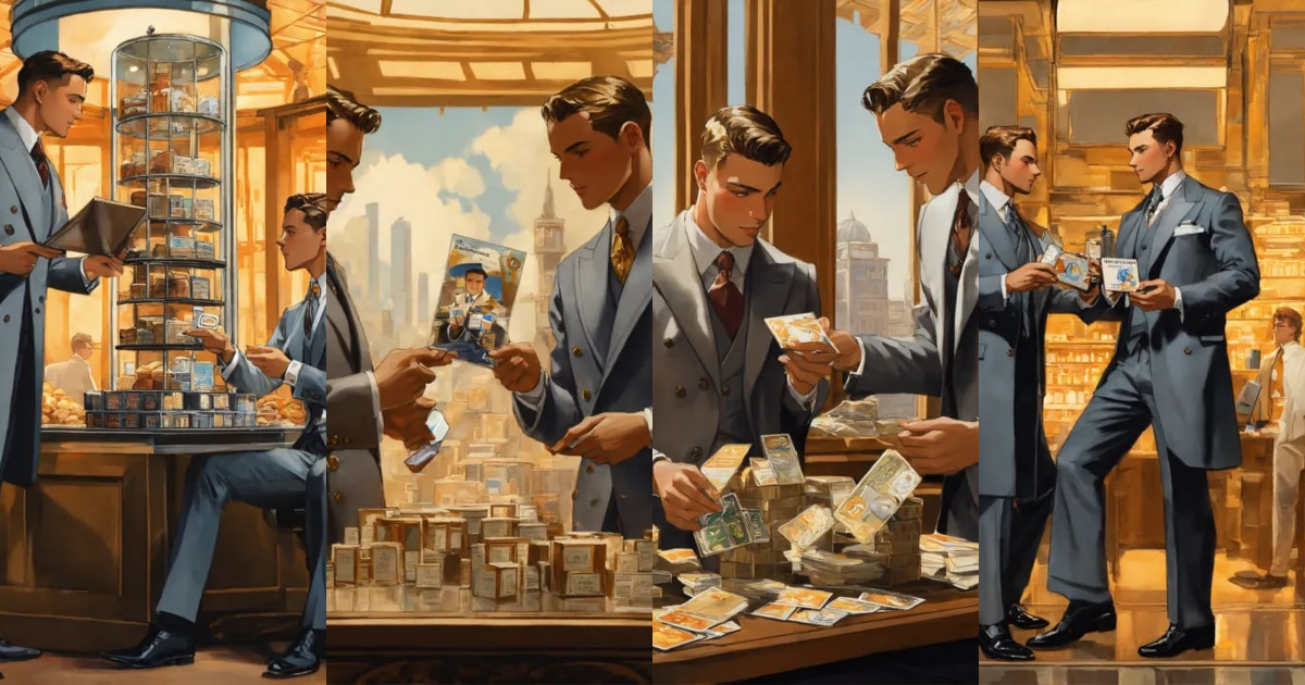 Lexica - Two male traders in grey double breasted suit exchanging their ...