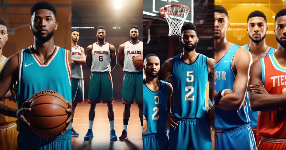 Lexica - Five players basketball team 3d players 4k facing camera