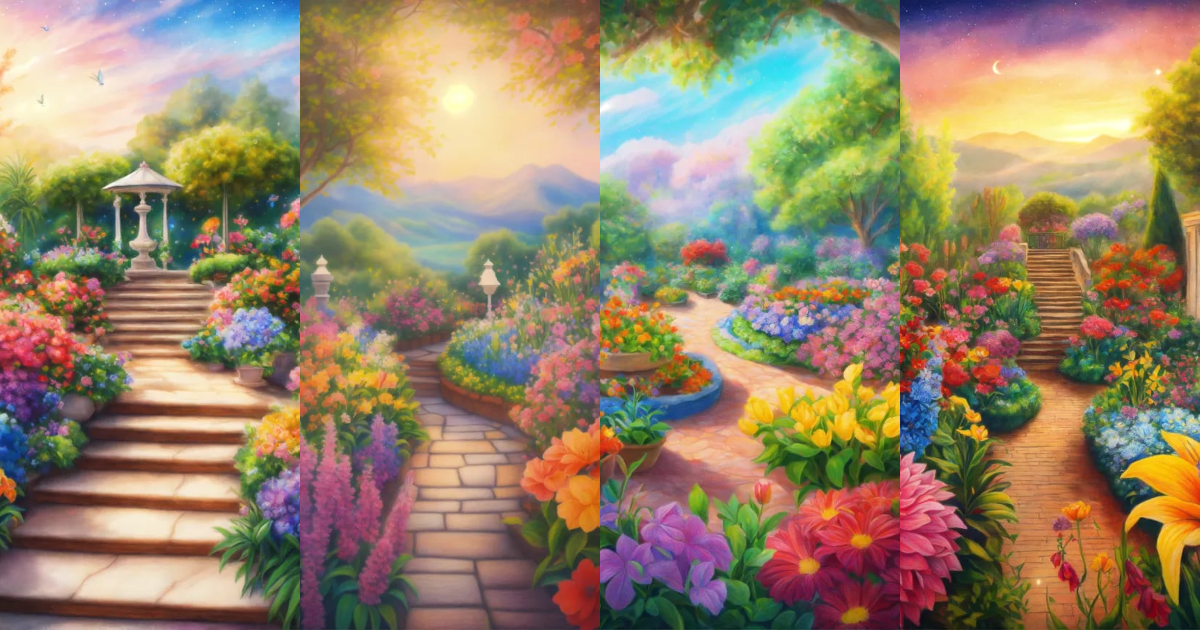 Lexica - Colored pencil drawing of a beautiful garden with exotic and ...