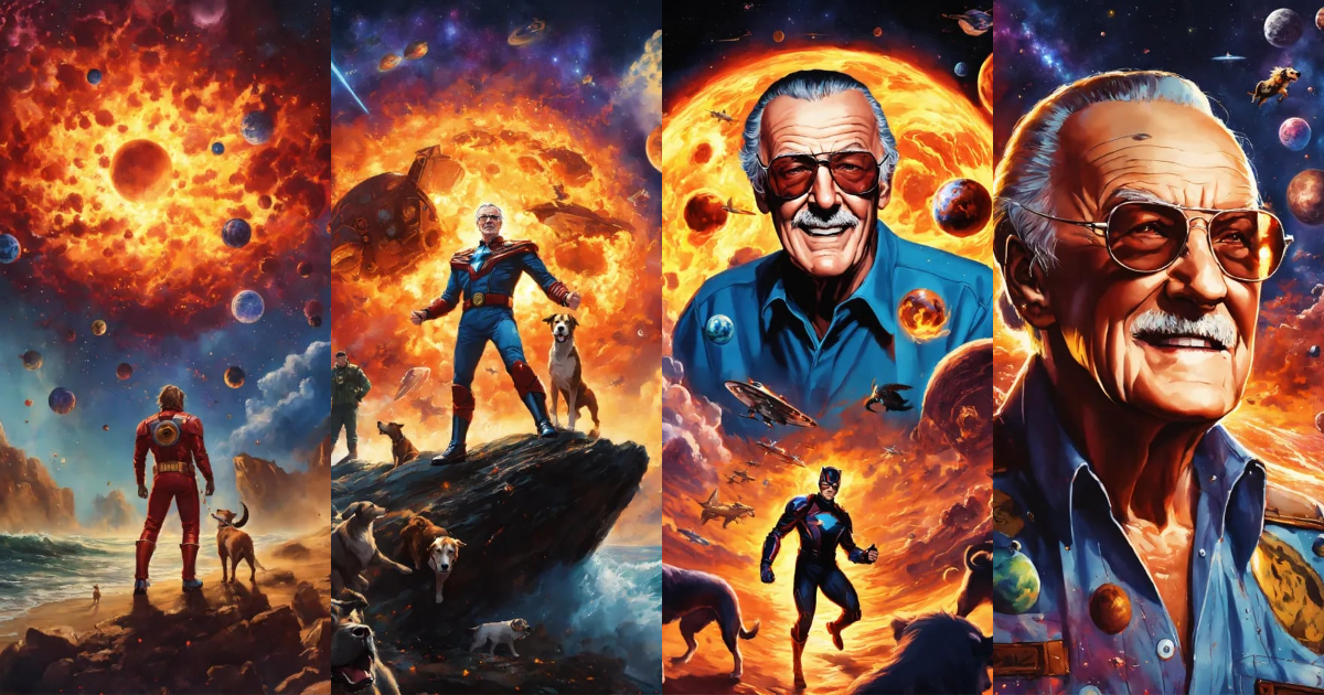 Lexica - Painting Stan Lee New Gods Portrait Landscape Fisheye lens ...