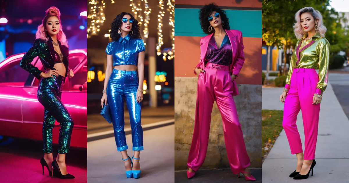 Lexica - JiU sparkly Retro 80s outfit with pants and high heels