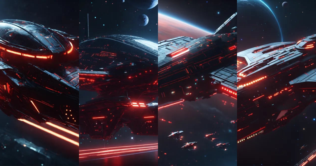 Lexica - Zoom out on fleet of long black organic insect like space ...