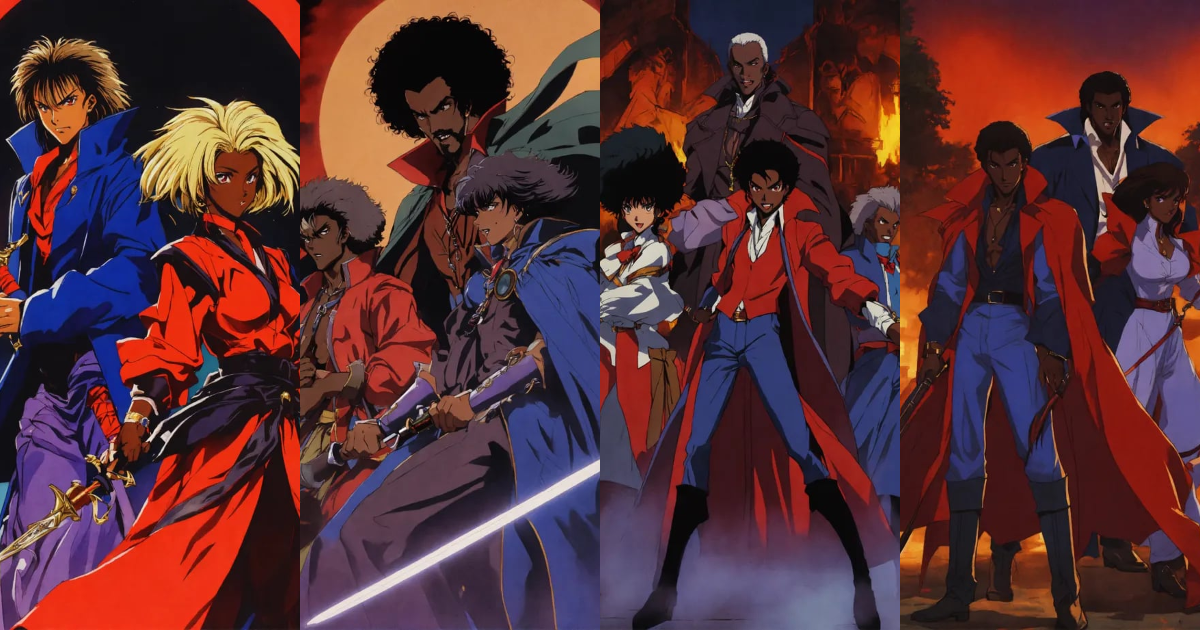 Lexica - 80s anime black characters vampire hunters mages fighting vampires