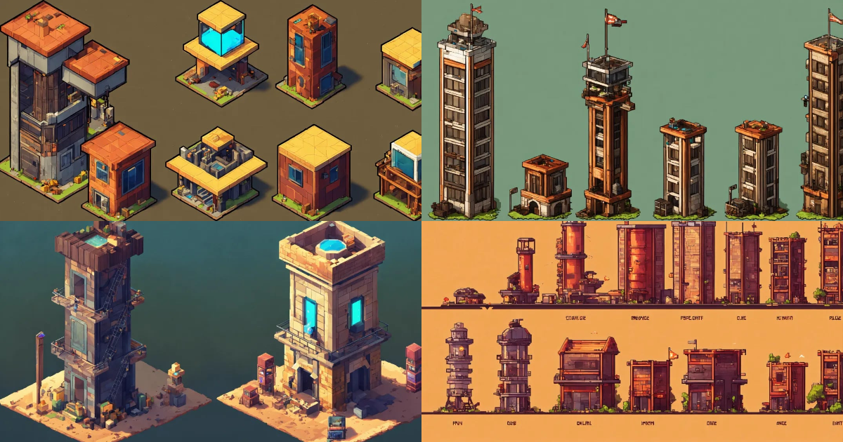 Lexica - Simple clean blocky 2d isometric pixel concept sprites of an ...