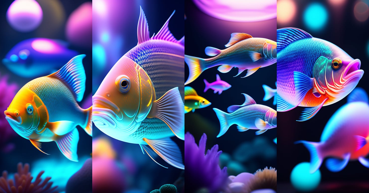 Lexica - Ultra hd! realistic, chrome, pastel glowing fish in a dark ...
