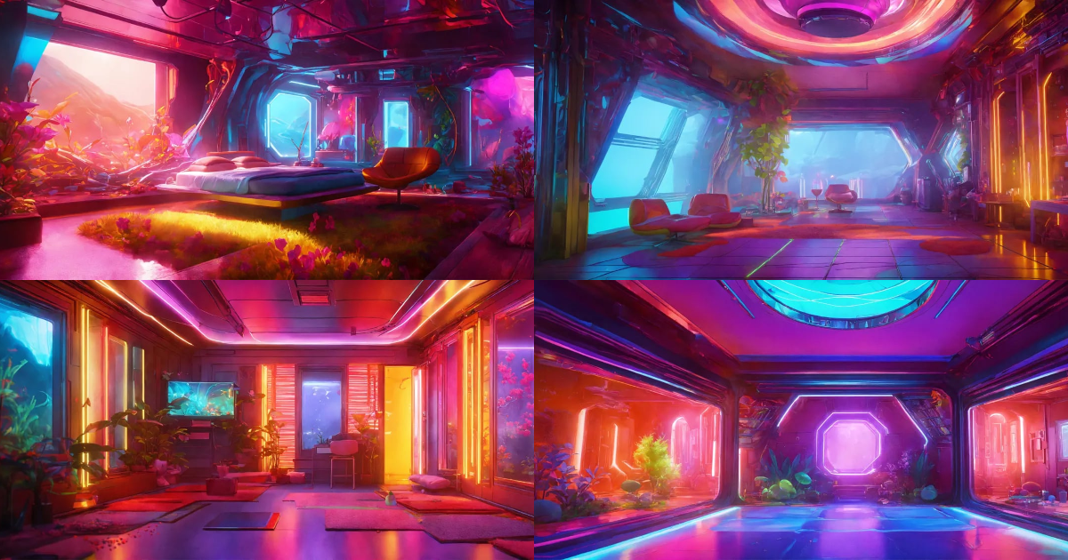 Lexica - Inside a colorful translucent alien room, the room is a ...