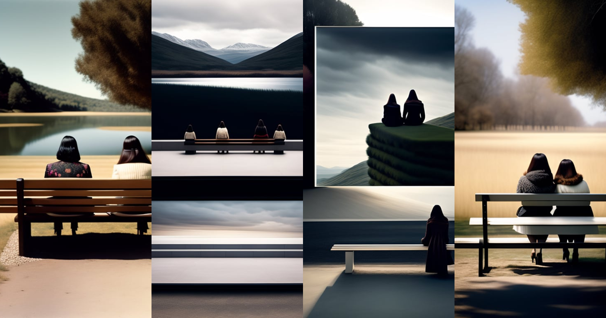 Lexica - Steven meisel landscape photography, two women on a bench ...