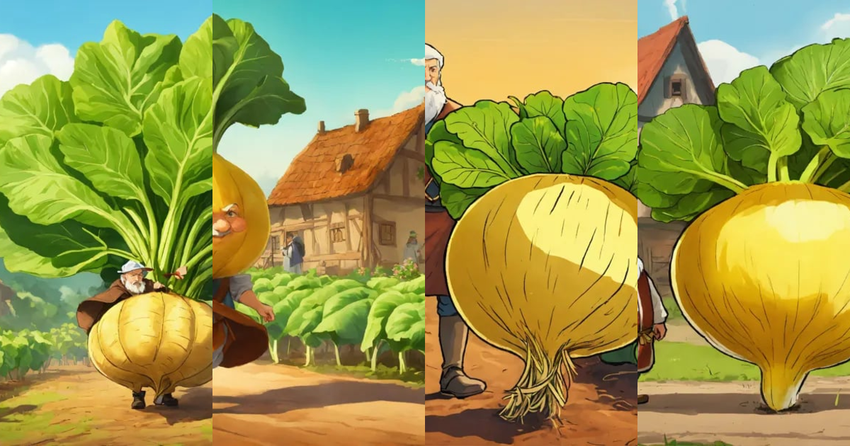 Lexica - Cartoon style giant yellow turnip with huge green leaves is in ...
