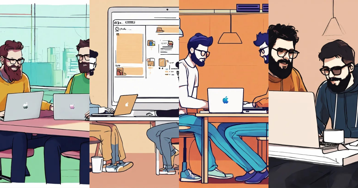 Lexica - Very simple drawing of two developers that enjoy collaborating ...