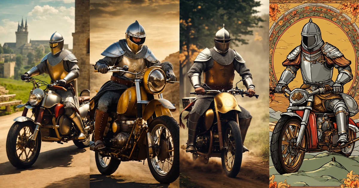 Lexica - Medieval knight riding a motorbike