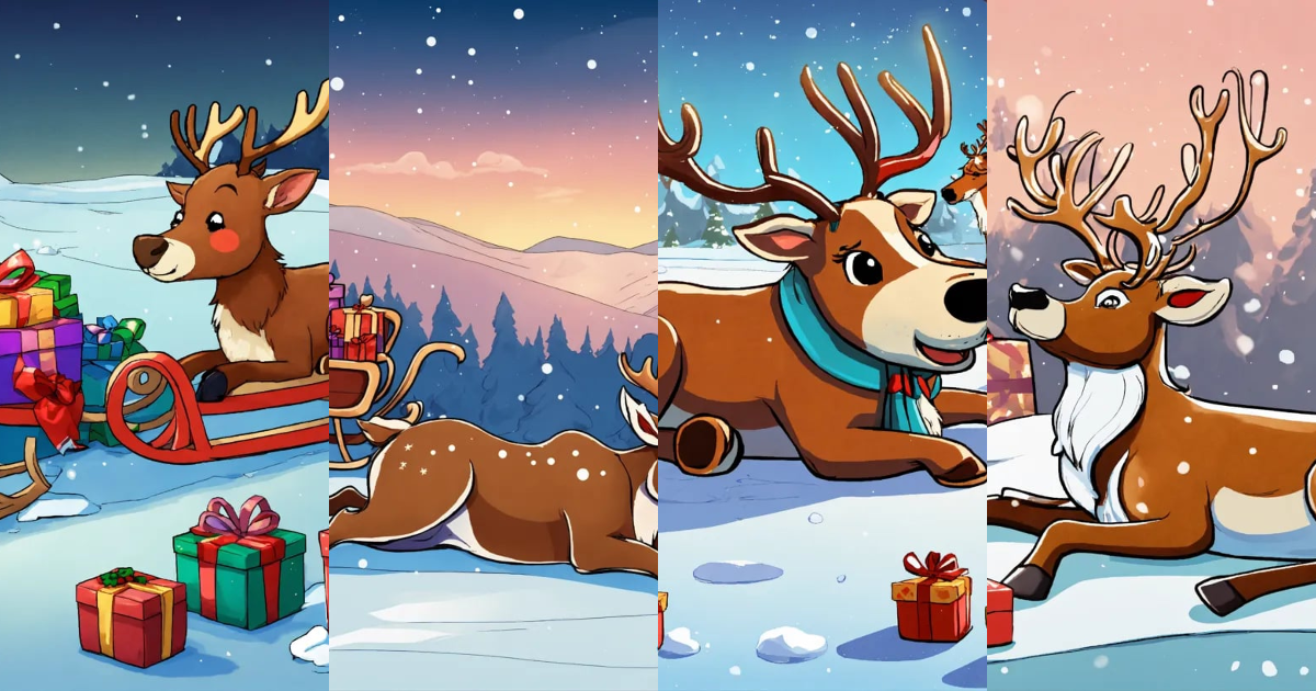 Lexica - Reindeer sad, crying, lying down on ice in front of sleigh ...