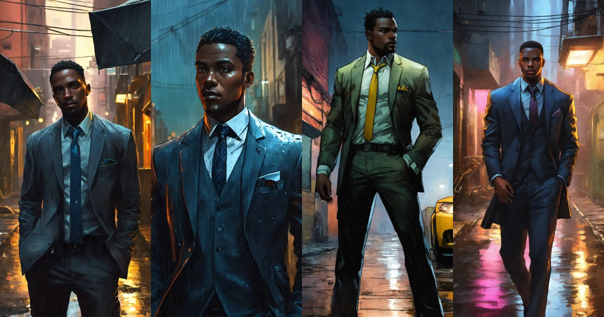 Lexica - Cyberpunk African American in a suit, in gritty back street ...