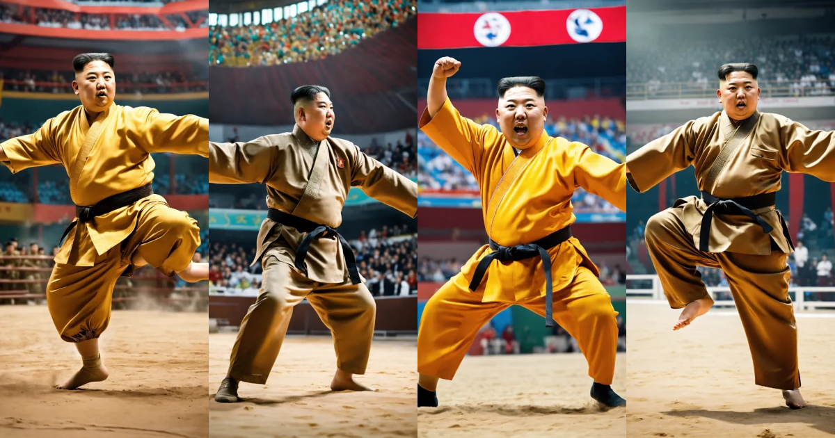 Lexica - Kung fu fighter Kim Jong-un in the arena, sports ((action shot ...