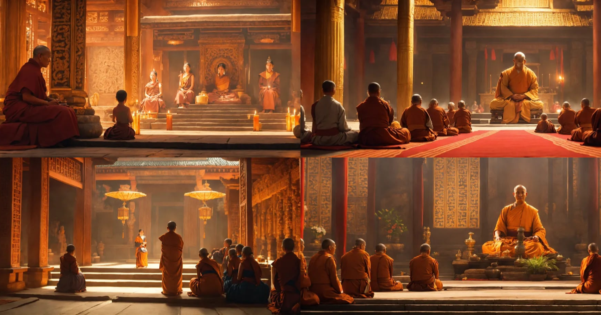 Lexica - The woman monk and her master monk sit together in the temple ...