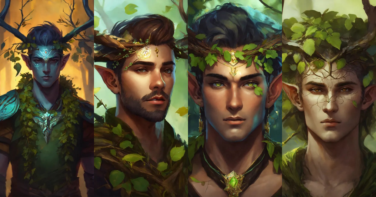 Lexica - A male fey with branches in forehead, concept art