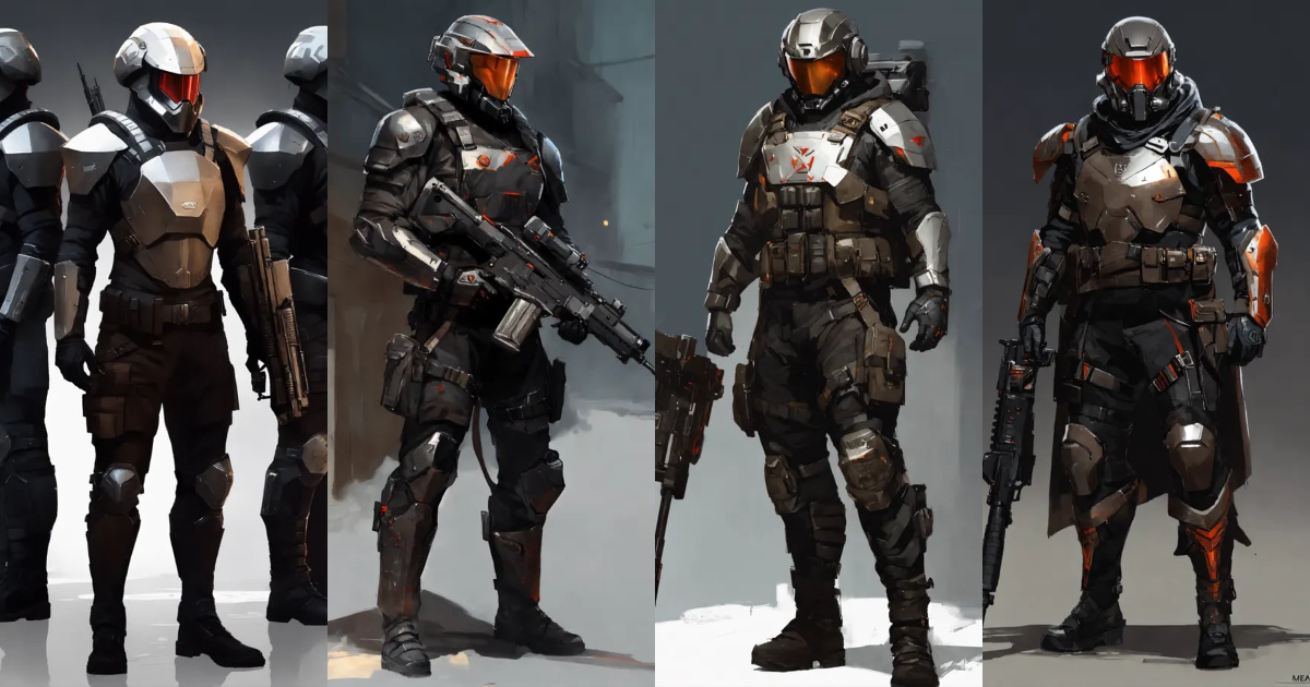 Lexica - Concept art full body, male mercenary in black angular modern ...