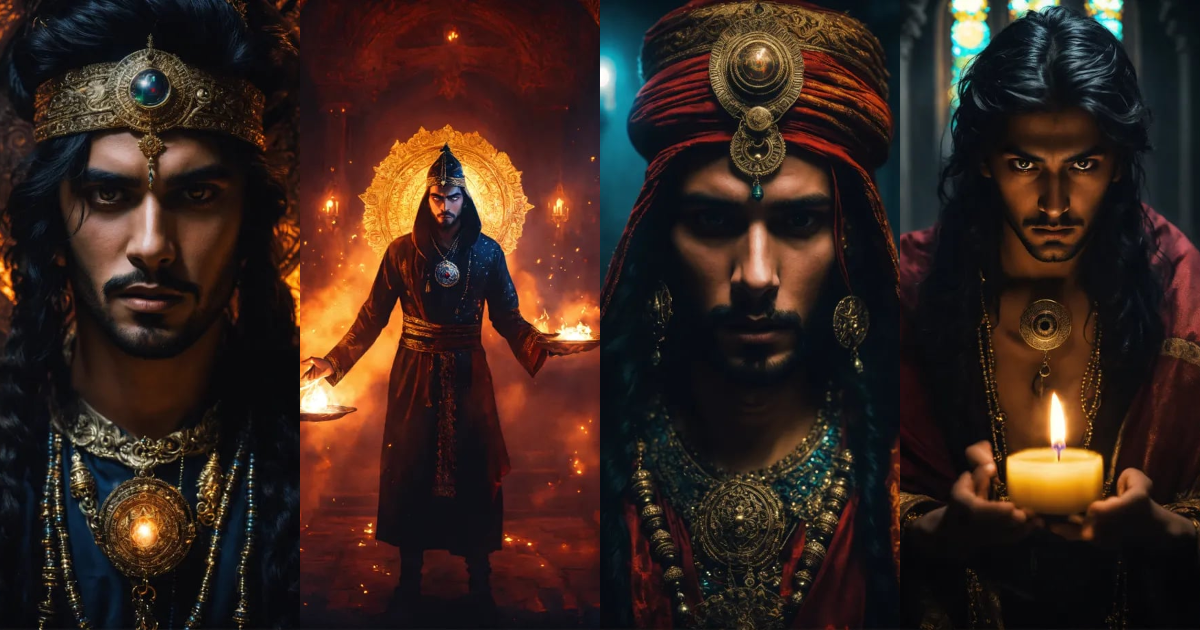 Lexica - Dramatic portrait of a young handsome, wicked indian sorcerer ...