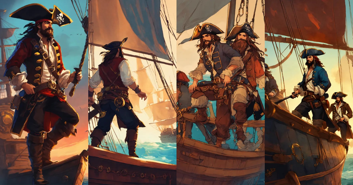 Lexica - Create a pirate crew on ship doing stuff, side view ...
