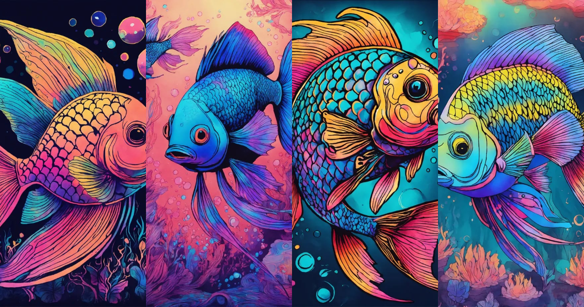 Lexica - INK DRAWING MYSTICAL and magical fish in fluo colour blend NO ...
