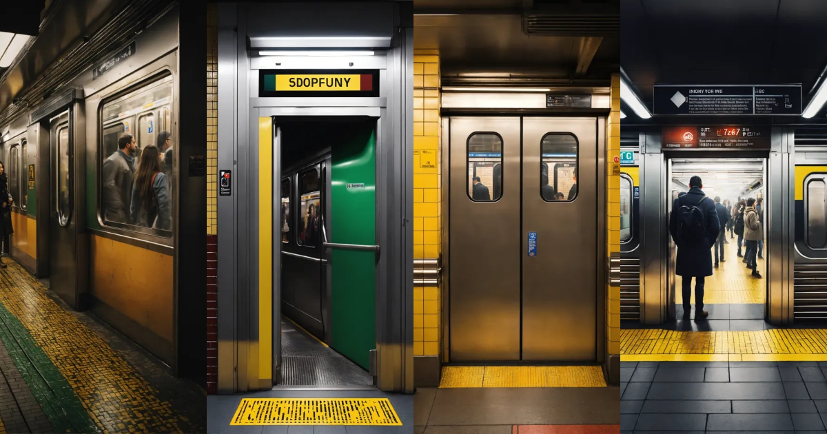 Lexica - NYC subway doors, hundreds of anxious people squeezing though ...