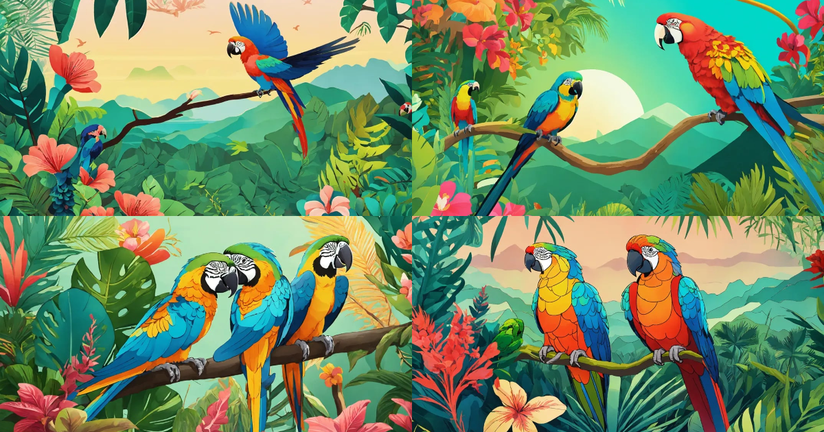 Lexica - Opal stone color tropical forest with parrots illustration art ...