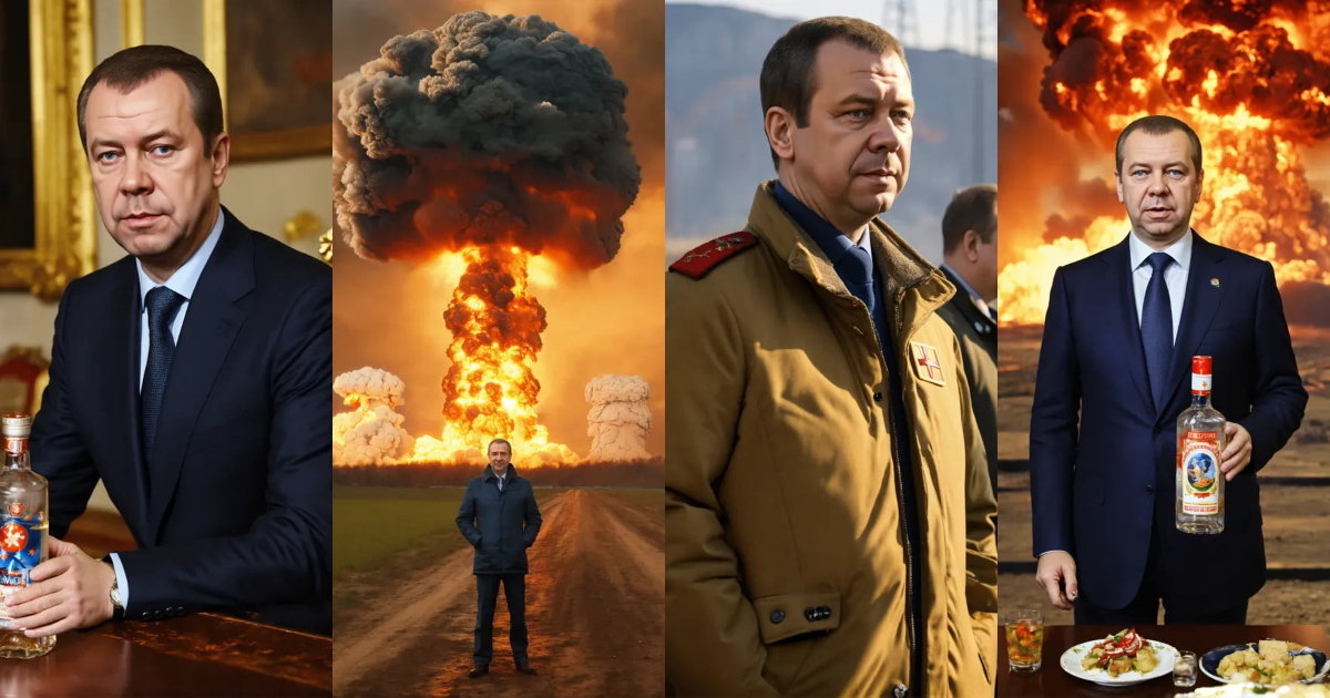 Lexica - Dmitry Medvedev with bottle of vodka in hands and nuclear ...
