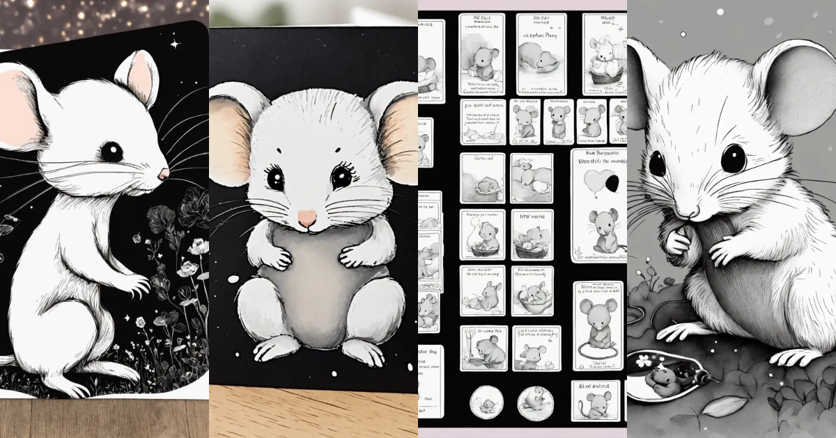 Lexica - Cute mouse, flashcard newborn baby sensory cards, black and white