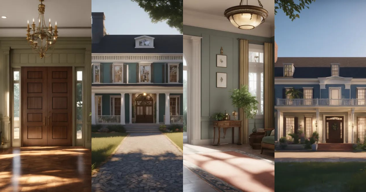 Lexica - Center entry colonial revival, unreal engine render, 8k