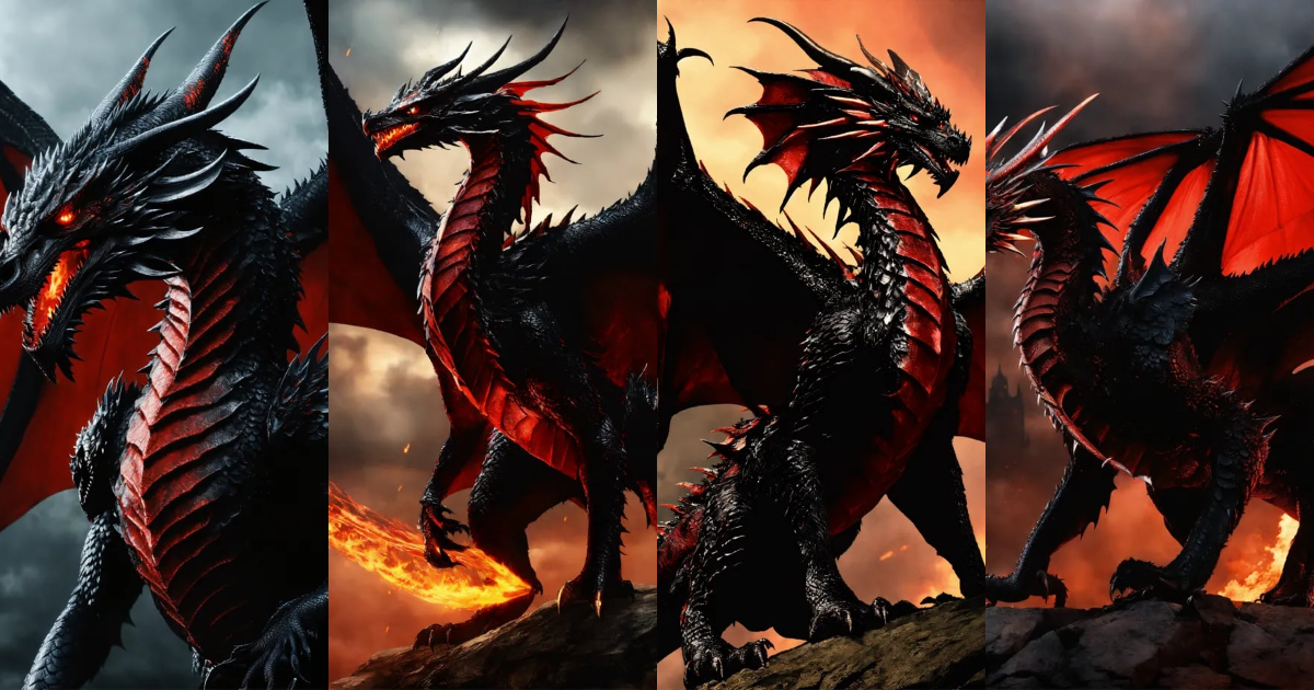 Lexica - Black and crimson red dragon with large wings, Reign of Fire ...