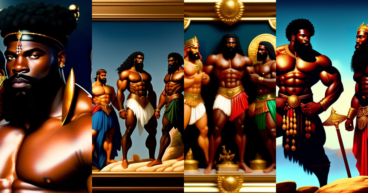 Lexica - Three muscular bearded african american men, on mount Olympus ...