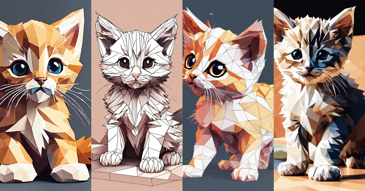Lexica - Low poly quill art no color line drawing of a kitten with its ...