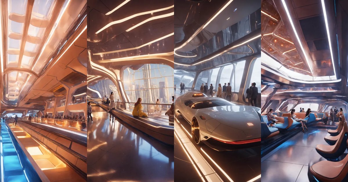Lexica - The crowd moves mindlessly through the people movers on a ...
