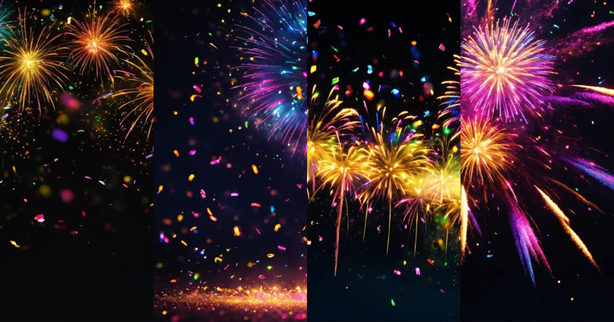 Lexica - A vibrant neon glitter fireworks with floating confetti on a ...