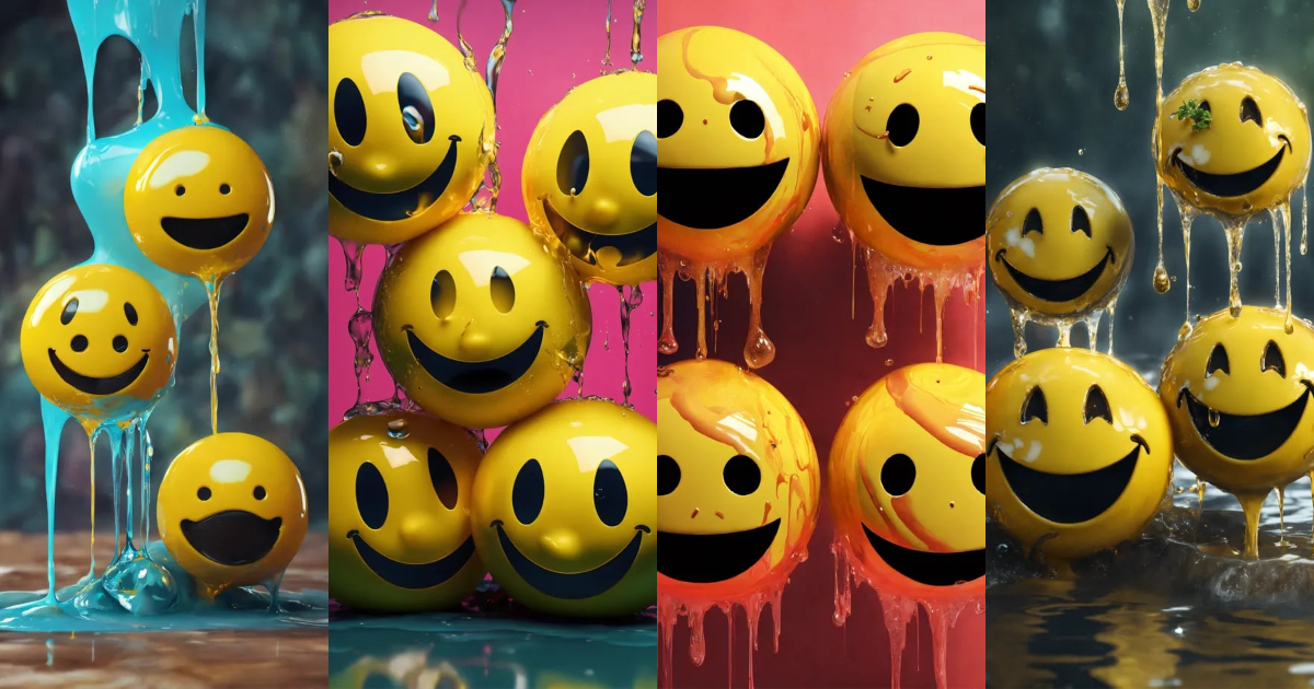 Lexica - Four melting smiley faces next to one another, 4k render ...