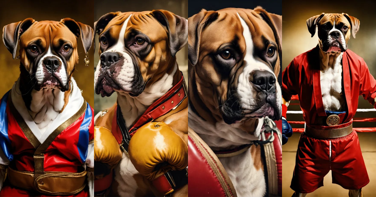 Lexica - Portrait of a humanoid Boxer-Dog dressed as A Boxer Fight in a ...