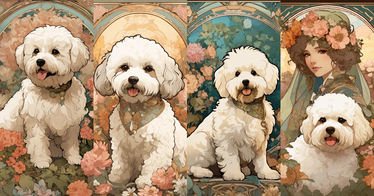 Lexica - Alphonse Mucha overwhelmingly beautiful bichon friese framed ...