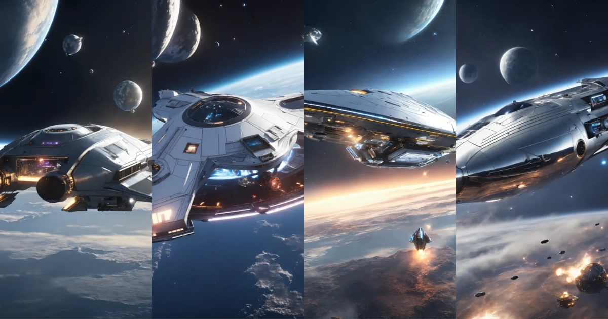 Lexica - Flying silver space yacht shooting out in space, future, hi ...