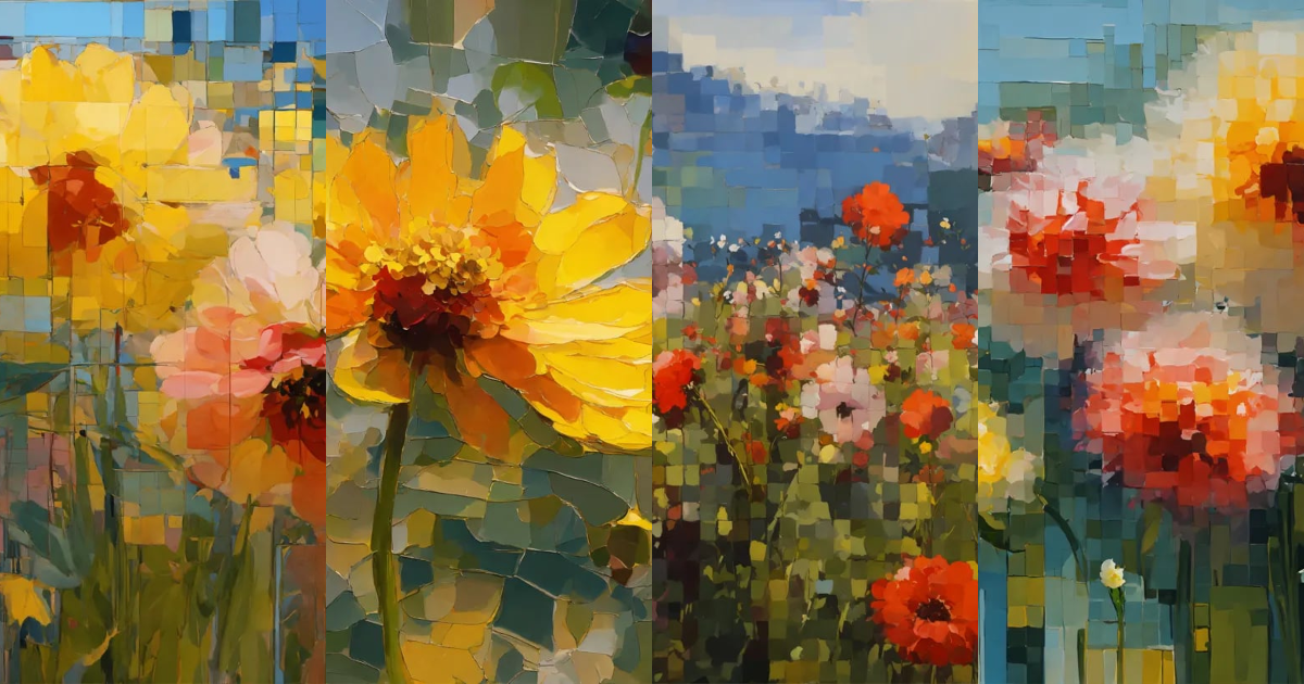 Lexica - Flowers, oil painting, transparent, in style, generative art ...