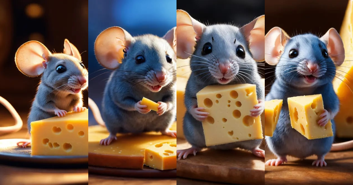 Lexica - A cute tiny mouse holding a piece of luxury cheese, pixar ...