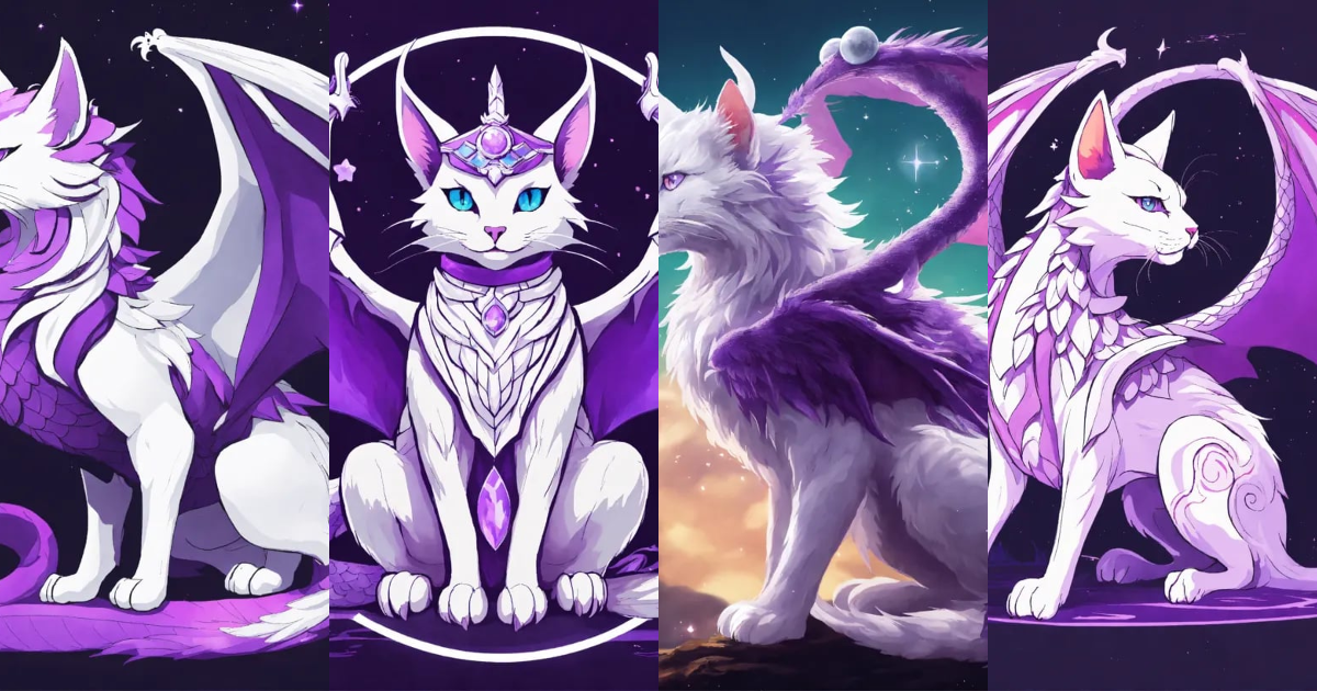 Lexica - White purple Dragon Cat with wings the wizard, fantasy, anime ...