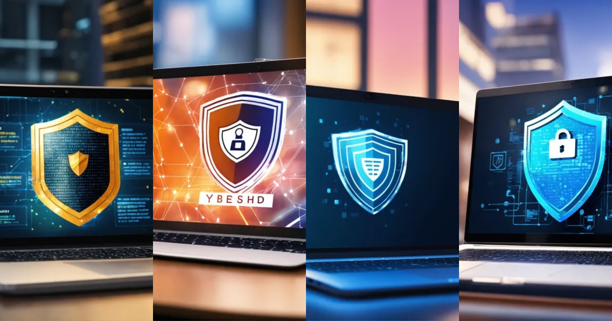 Lexica - Cyber shield on laptop illustration with office background