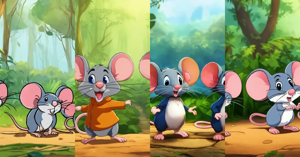 Lexica - Cartoon group of mouse wandering in jungle