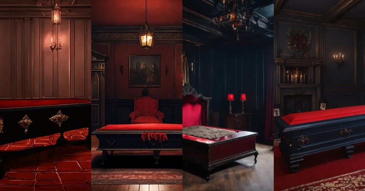 Lexica - A dark modern vampire coffin room manor hall
