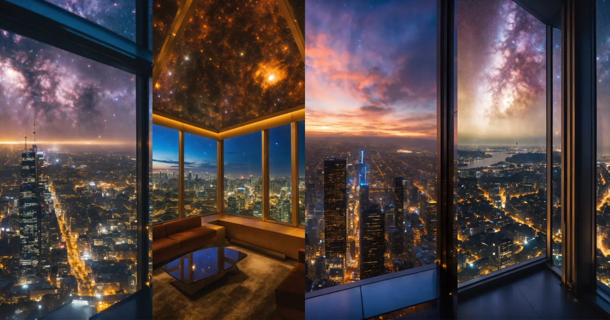 Lexica - View of a cityscape through very large windows from the ...