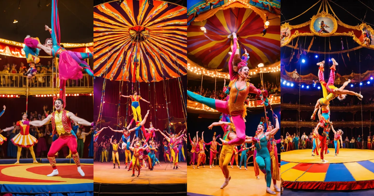Lexica - A photo of a circus performance. The performers are dressed in ...