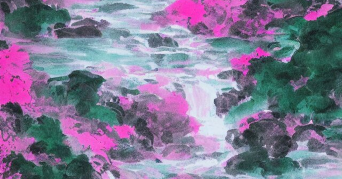 Lexica - An endless waterfall, pink colour splash, painted with a thick ...