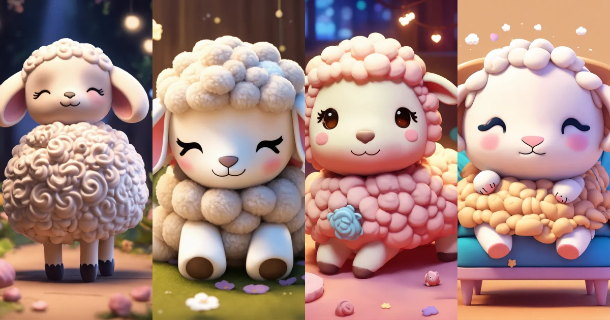 Lexica - Cute sleep sheep chibi cartone style , 3d, unity,sanrio