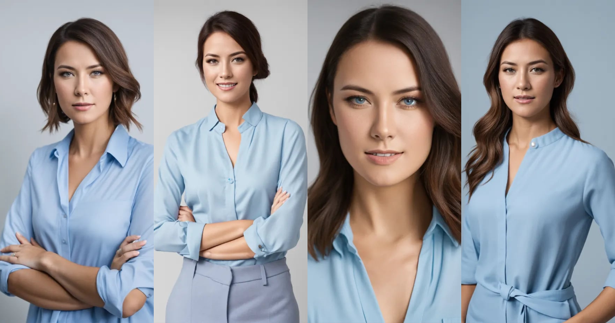 Lexica - Female presenter in light blue, on a white background. Front ...