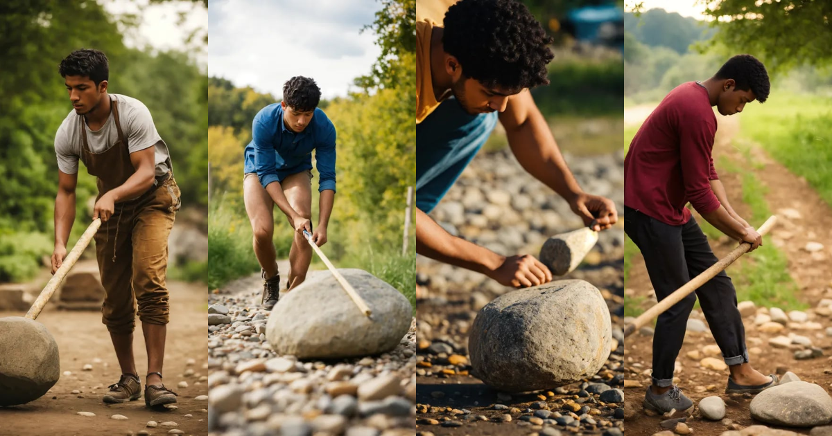 Lexica - Young man pulling stone